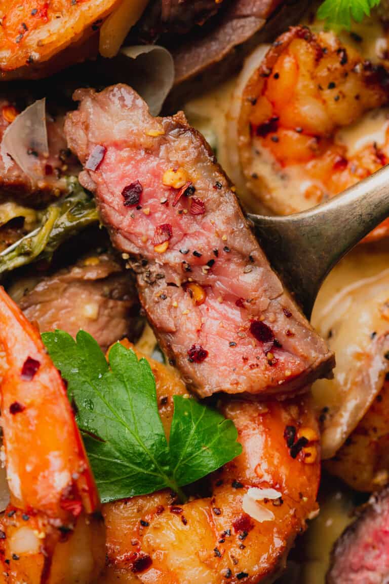 Steak and Seafood Skillet with Parmesan Cream Sauce - A Full Living