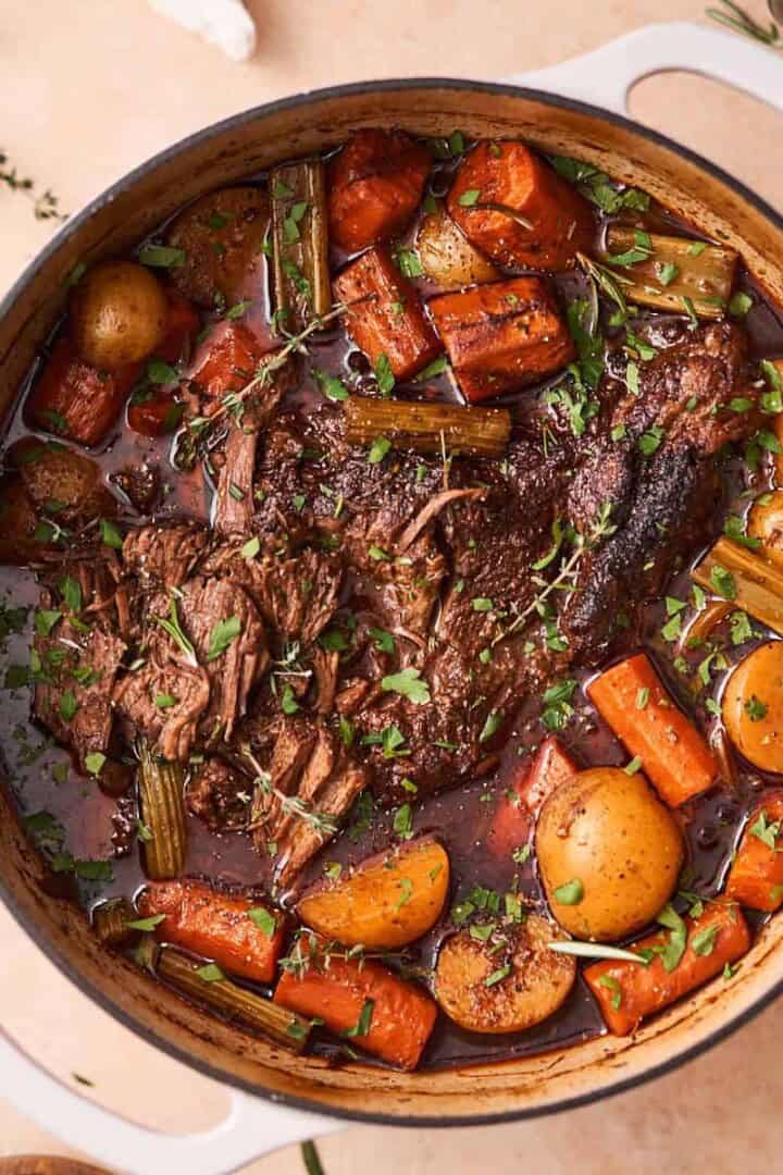 Red Wine Dutch Oven Pot Roast with Vegetables (Fall-Apart Tender!) - A ...